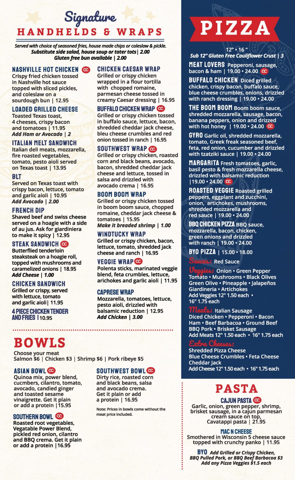 Menu | Kelly's Bleachers Wind Lake